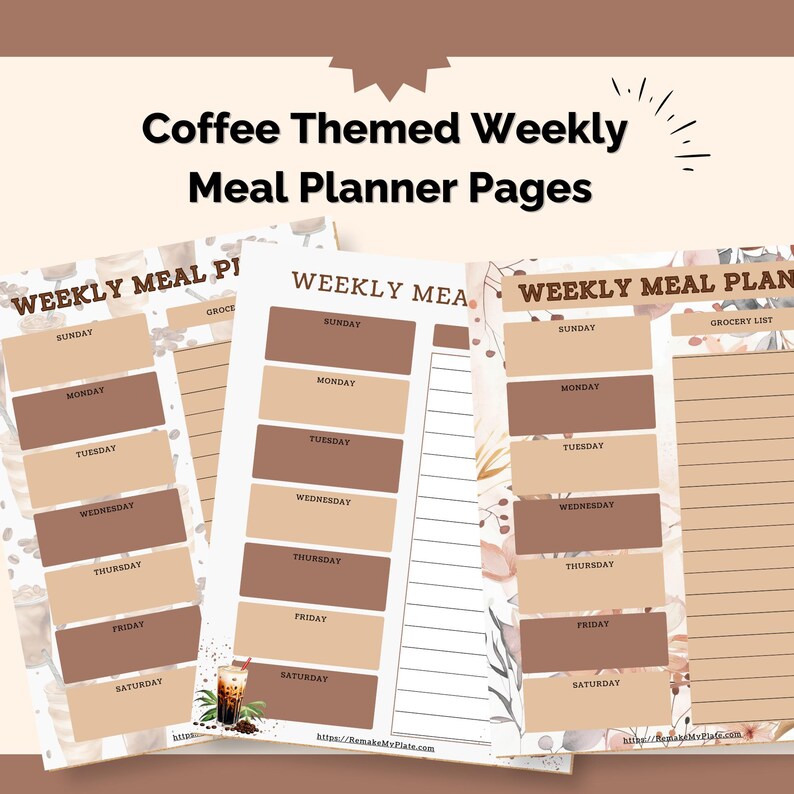 Coffee Theme Weekly Meal Planner: Printable Template (digital Download ...