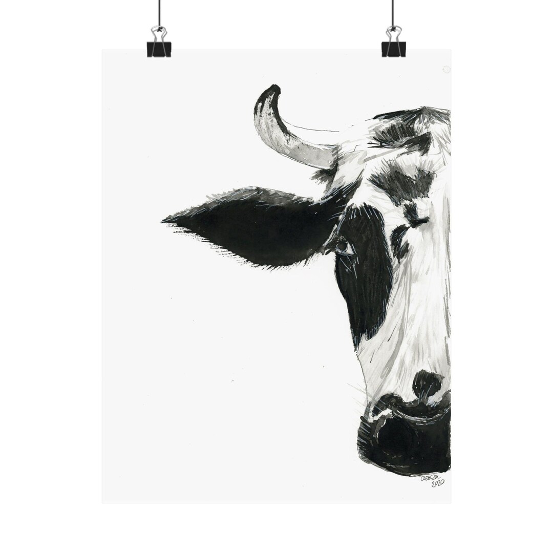 Watercolor Cow Wall Art Half Cow Face Farmhouse Animal Painting Decor ...