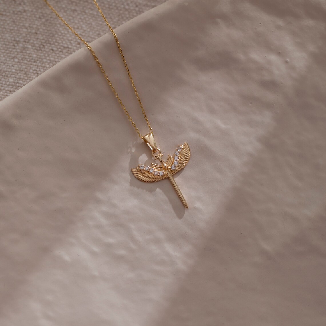 14k Solid Gold Guardian Angel Necklace for Women Dainty - Etsy