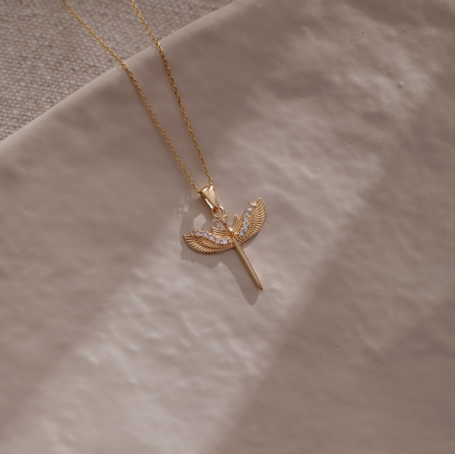 14k Solid Gold Guardian Angel Necklace for Women Dainty Archangle ...