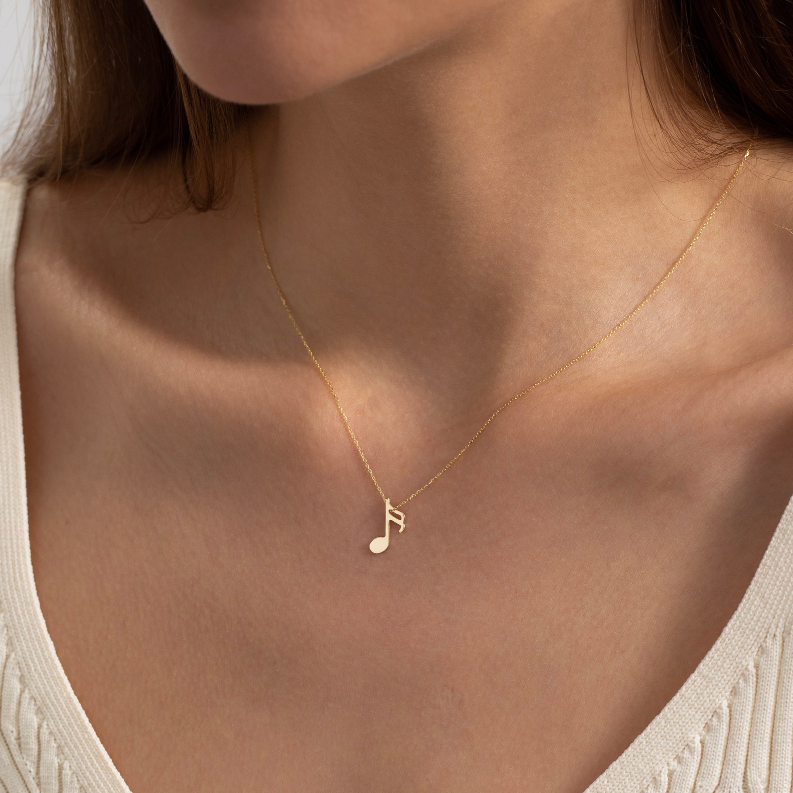 Music Note Necklace in 14k Solid Gold Dainty Polished Note Pendant for ...