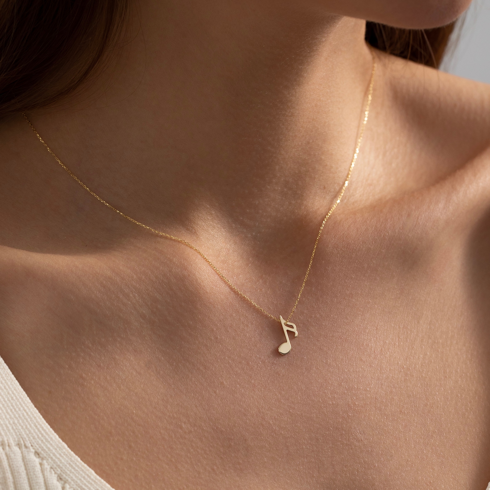 Music Note Necklace in 14k Solid Gold Dainty Polished Note Pendant for ...