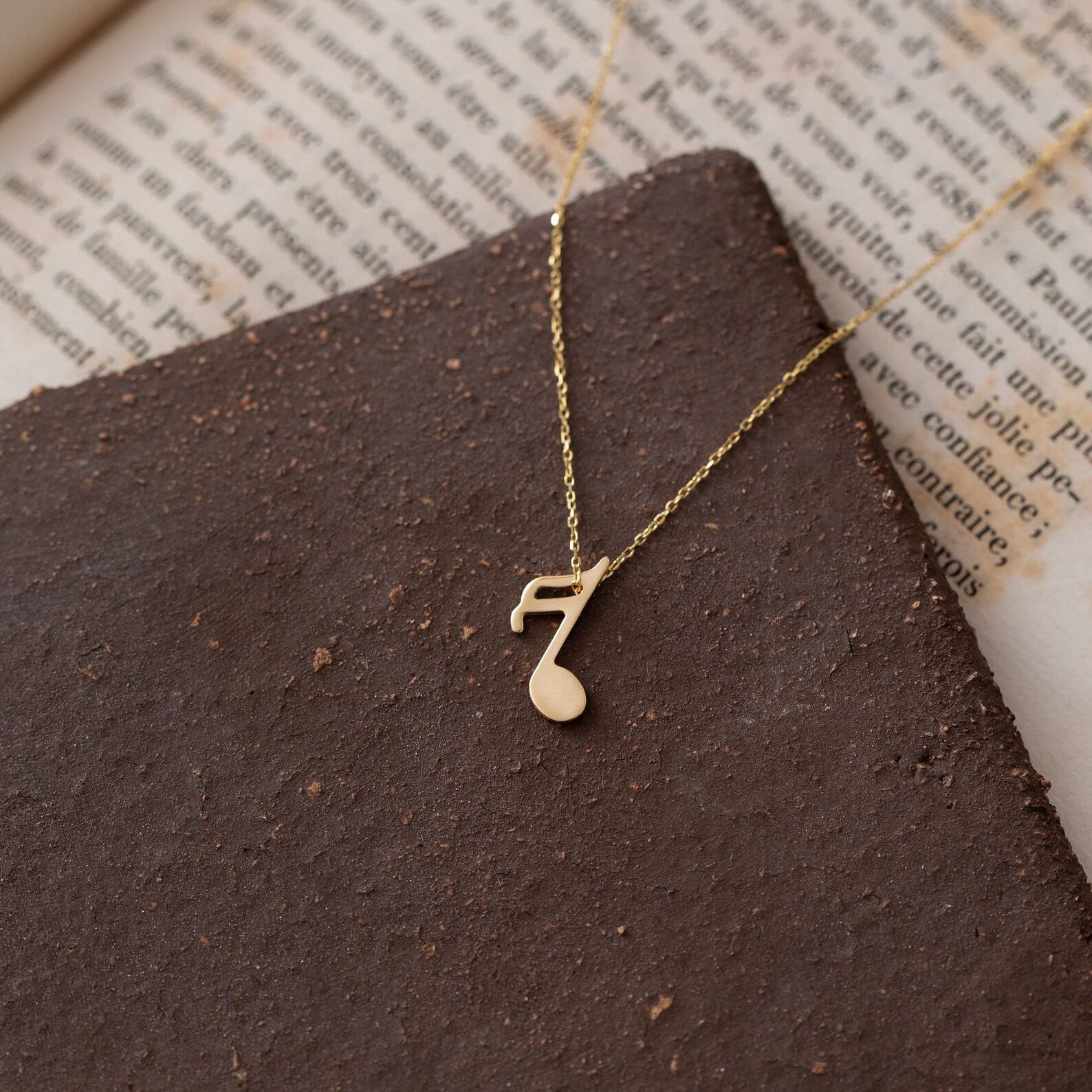 Music Note Necklace in 14k Solid Gold Dainty Polished Note Pendant for ...