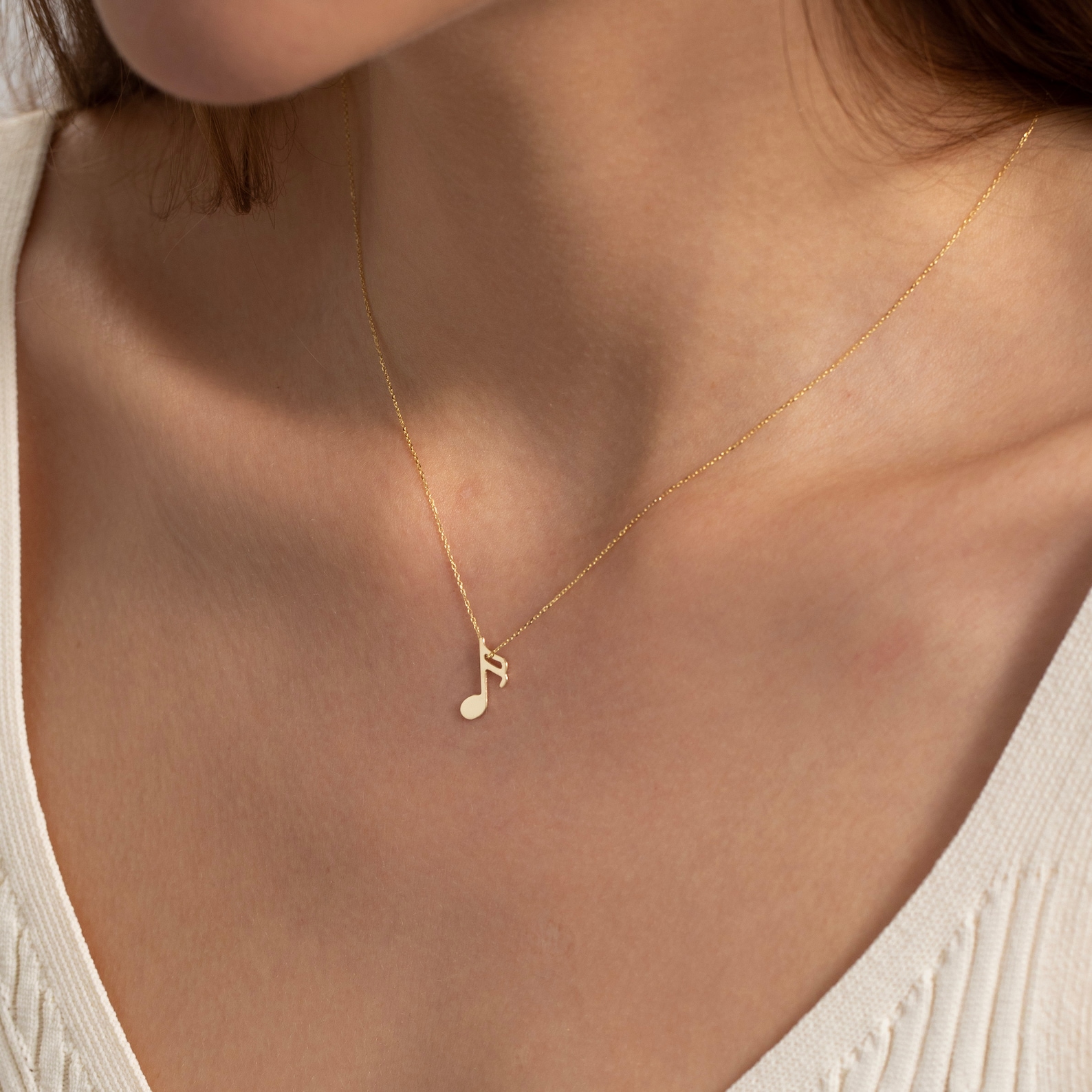 Music Note Necklace in 14k Solid Gold Dainty Polished Note Pendant for ...