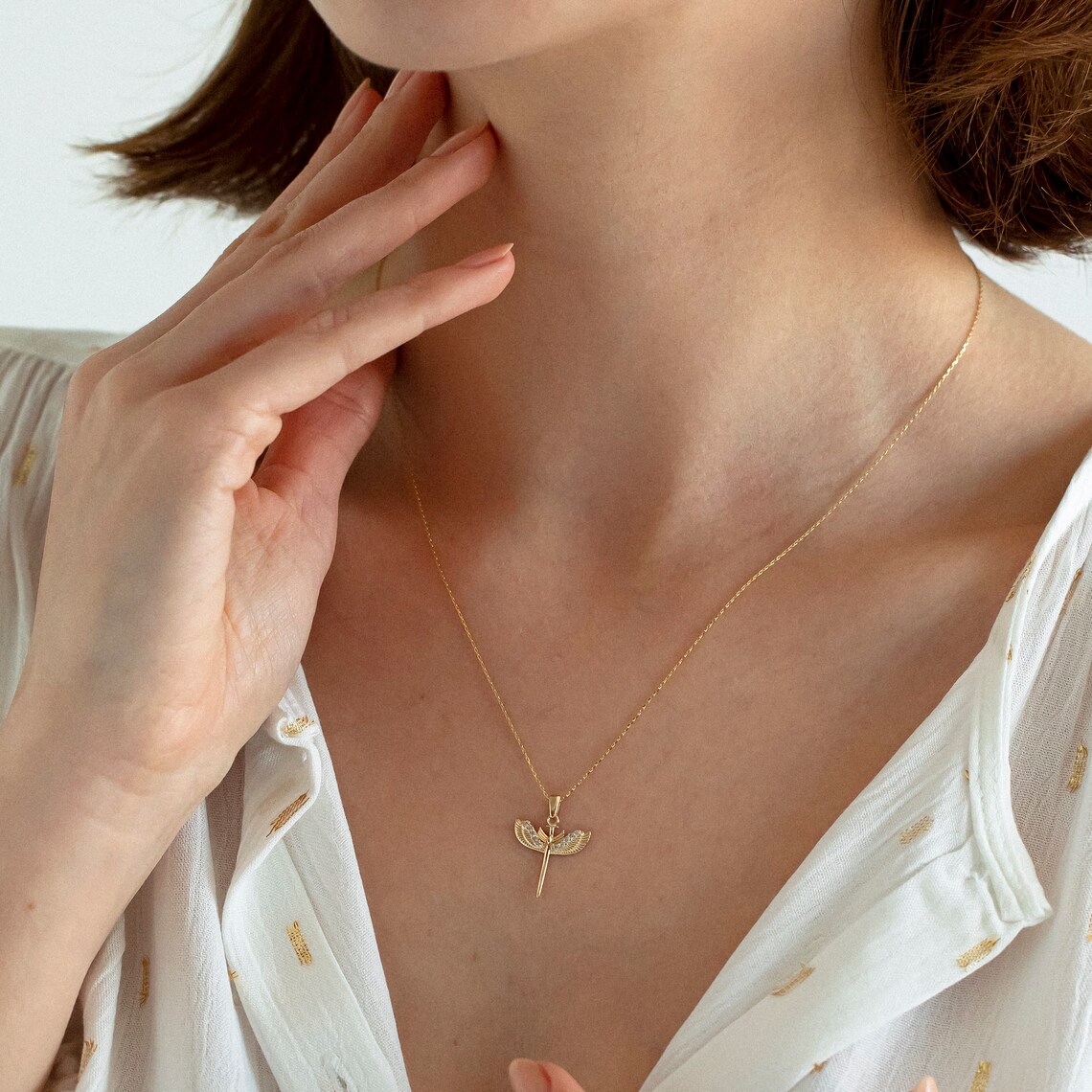 14k Solid Gold Guardian Angel Necklace for Women Dainty - Etsy