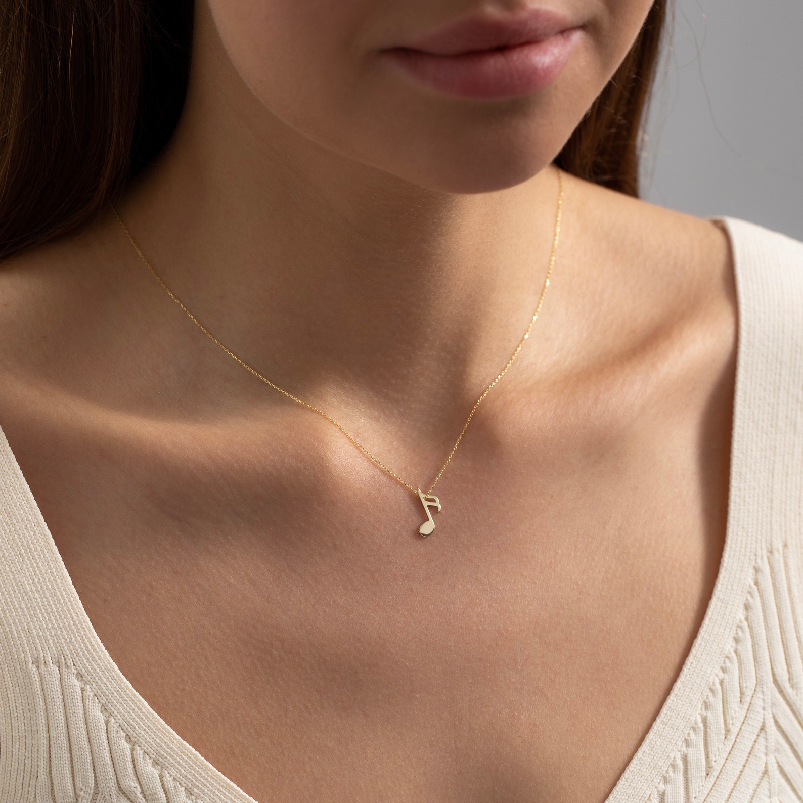 Music Note Necklace in 14k Solid Gold Dainty Polished Note Pendant for ...