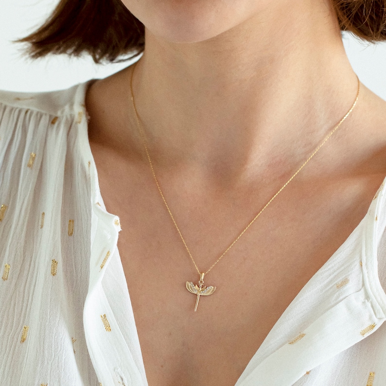 14k Solid Gold Guardian Angel Necklace for Women Dainty - Etsy