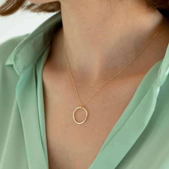 14k Solid Gold Circle Neclace for Women Ring Pendant - Etsy