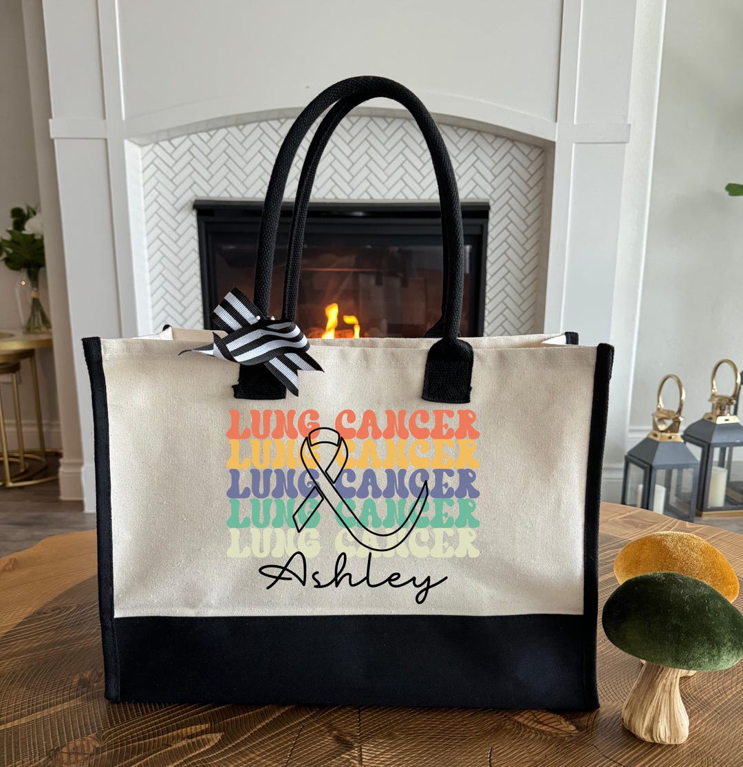 Personalized Lung Cancer Tote Bag, Custom Lung Cancer Awareness Bag ...