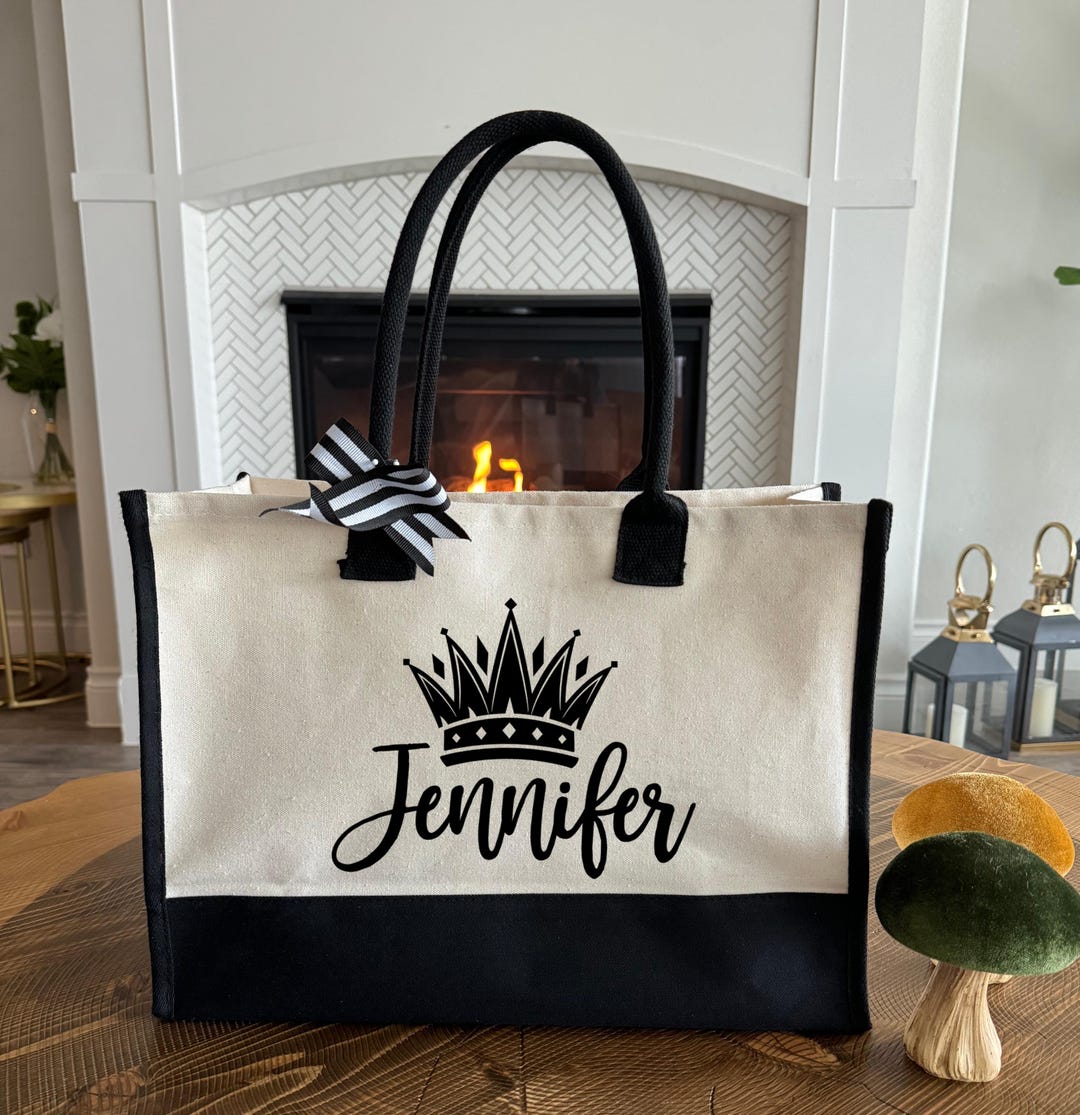 Personalized Queen Tote Bag, Crown Bridesmaid Totes, Queen Name Tote ...