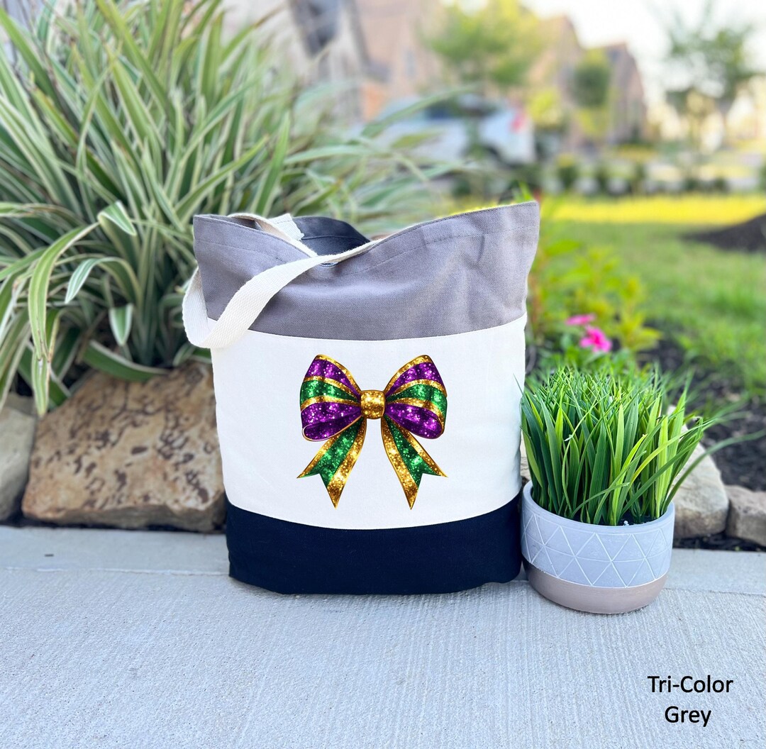 Mardi Gras Tote Bag, Mardi Gras Coquette Bow Bag, Mardi Gras Party ...