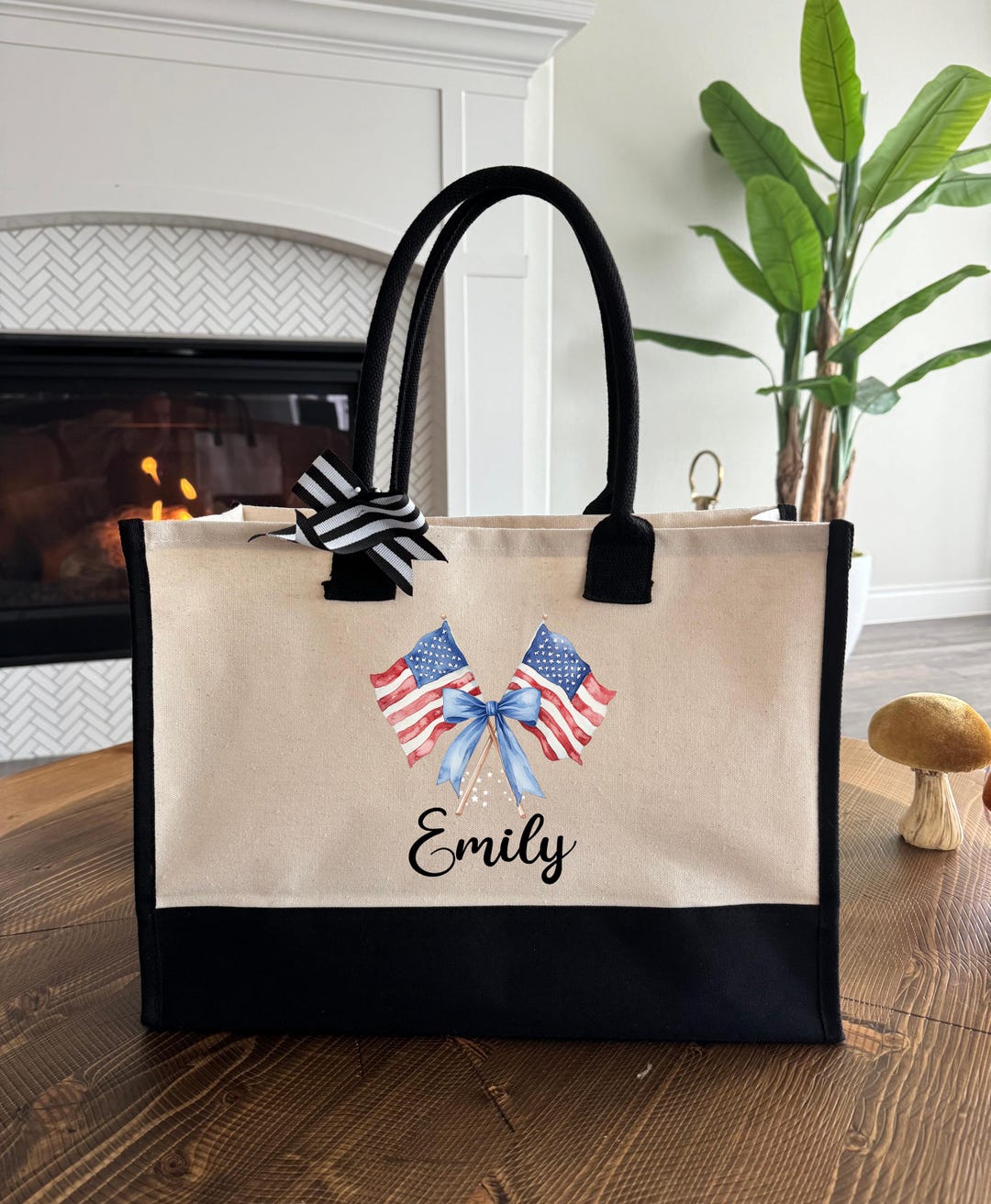 American Flag Custom Tote Bag, Customizable Patriotic Bag, Cute 4th of ...