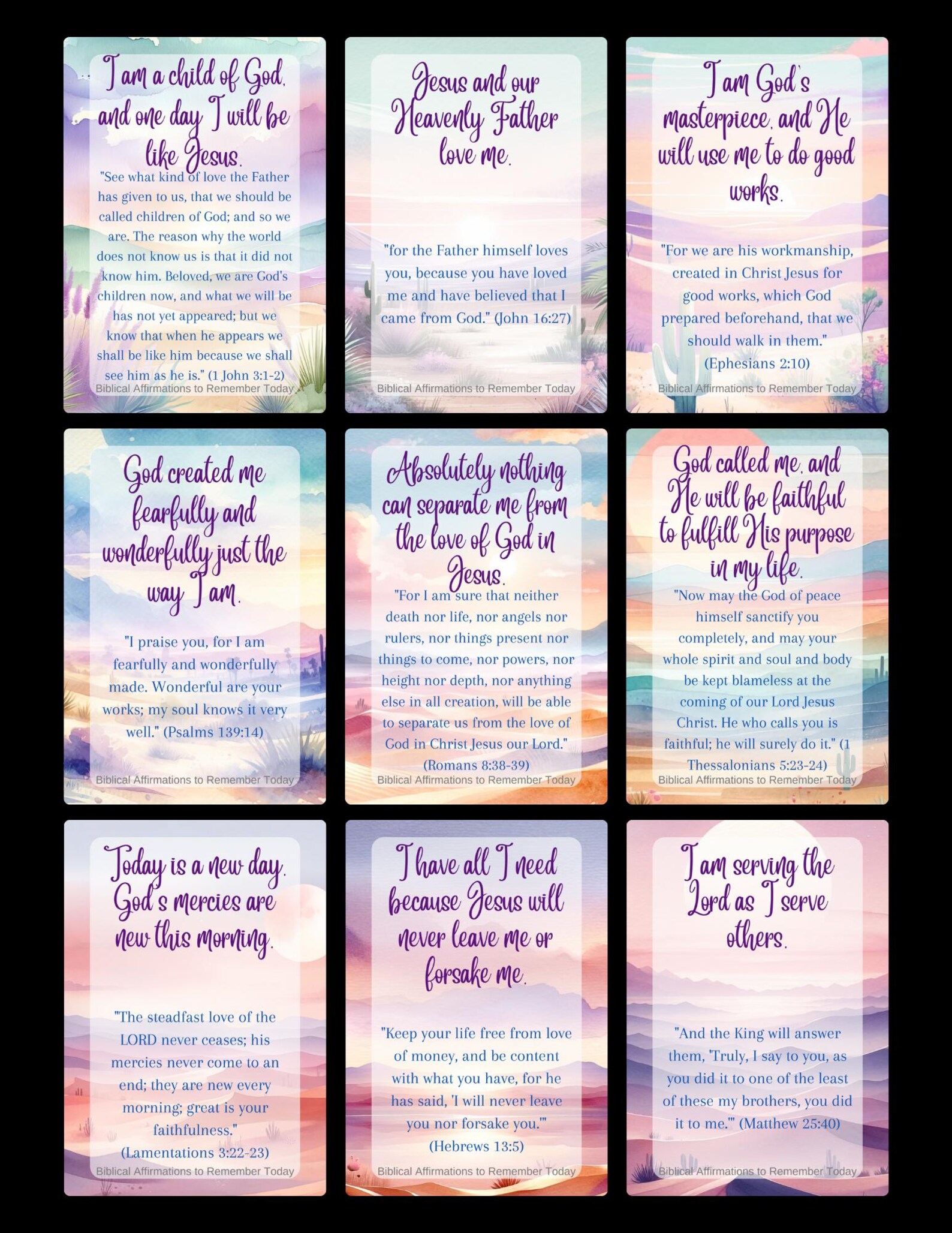 Printable Biblical Affirmation Cards Based on Scripture With a ...