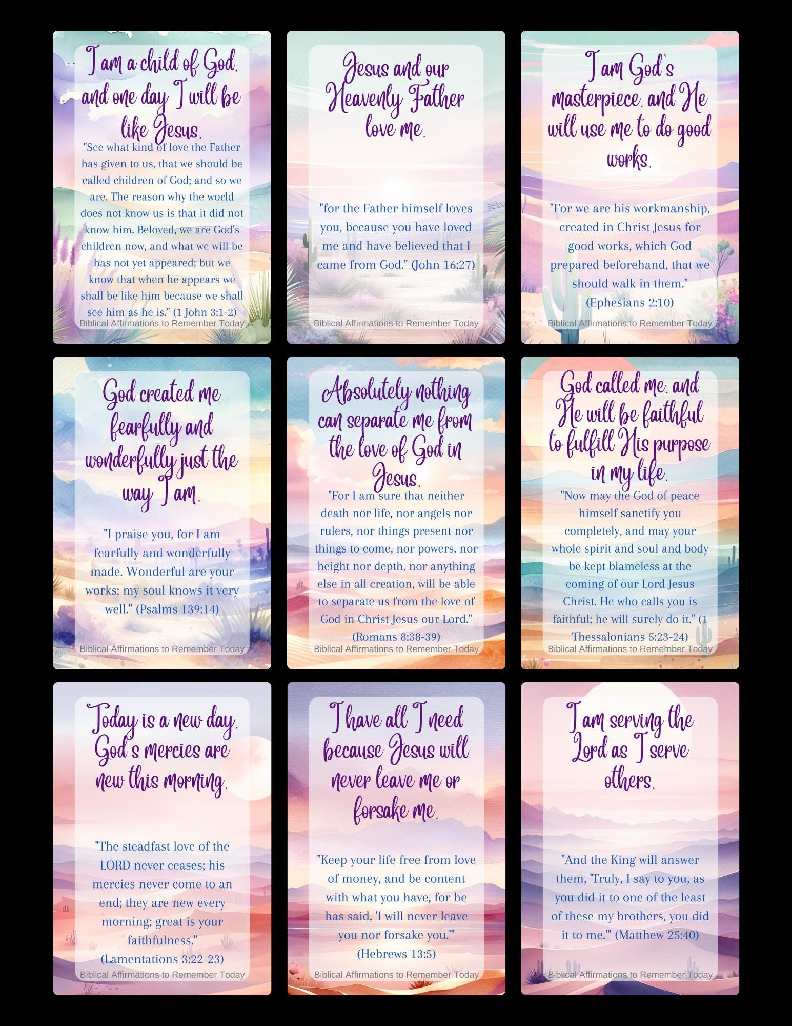 Printable Biblical Affirmation Cards Based on Scripture With a ...
