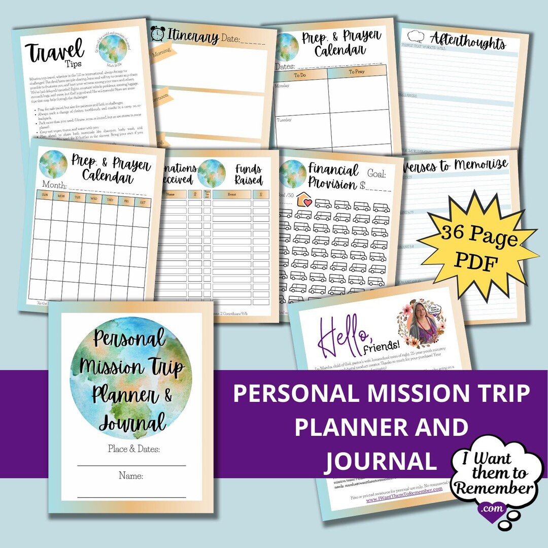 Personal Mission Trip Planner and Journal Printable PDF - Etsy