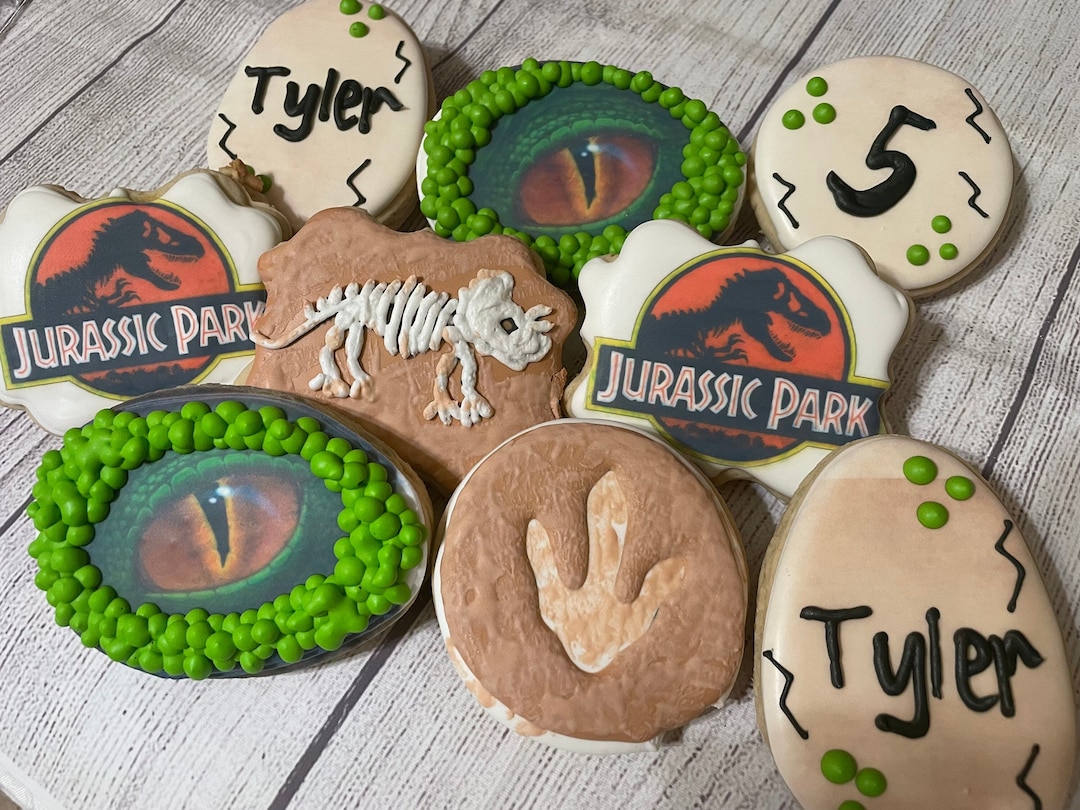 12 Dino-world Sugar Cookies, Decorated Jurassic Park Sugar Cookies ...