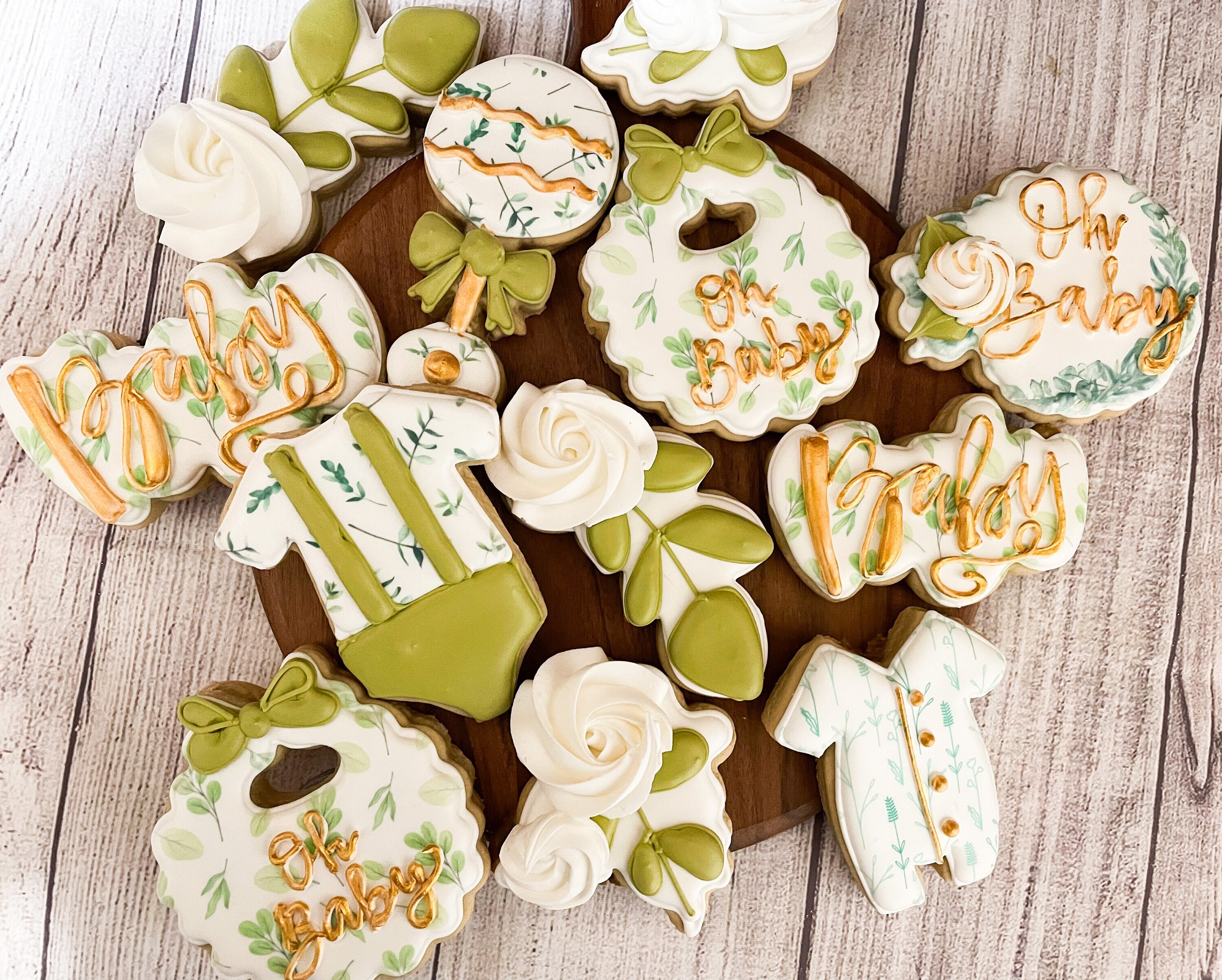 Greenery Baby Shower Decorative Sugar Cookies, Royal Icing Cookies ...