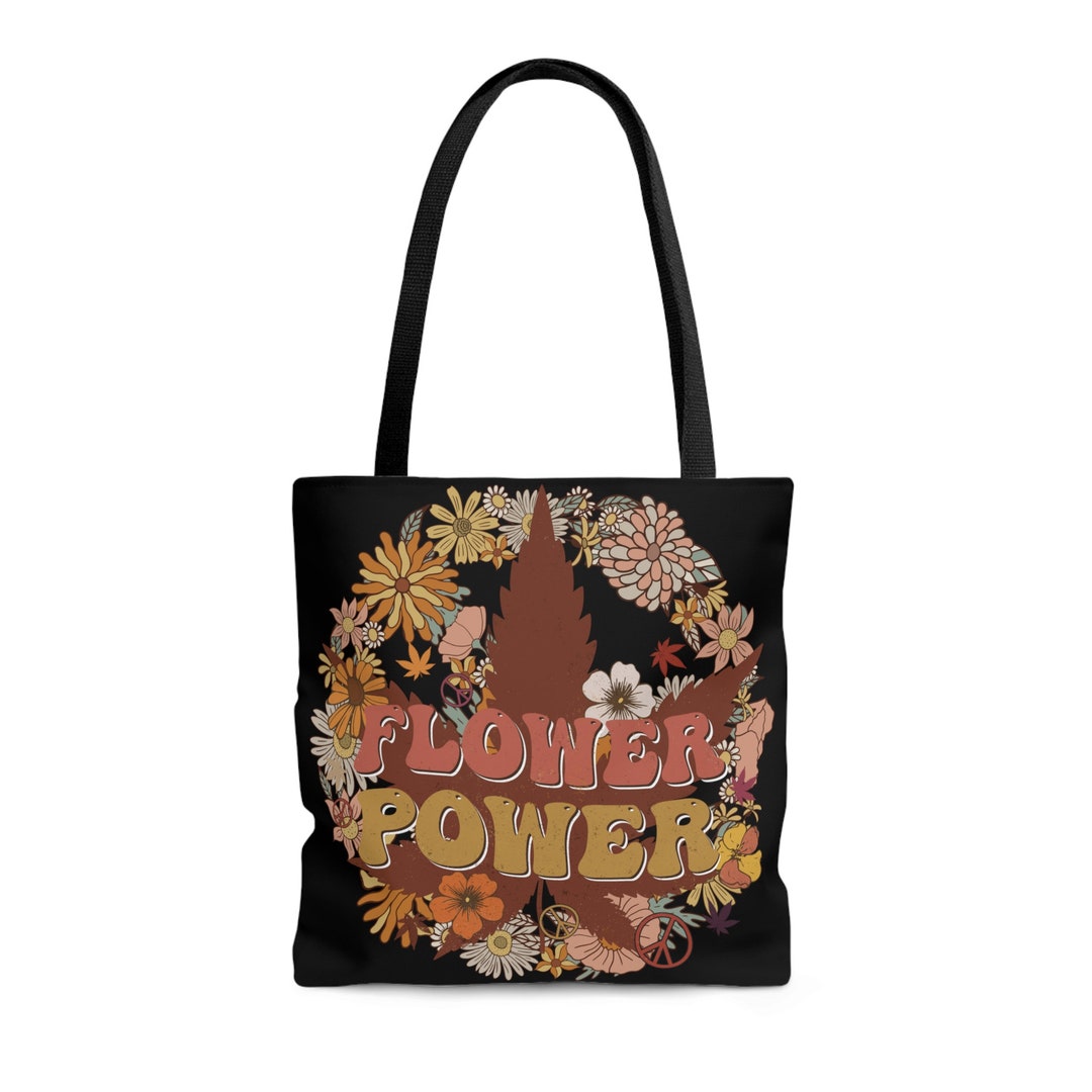 Black Flower Power Tote Bag, Retro Stoner Gifts, Weed Accessories ...