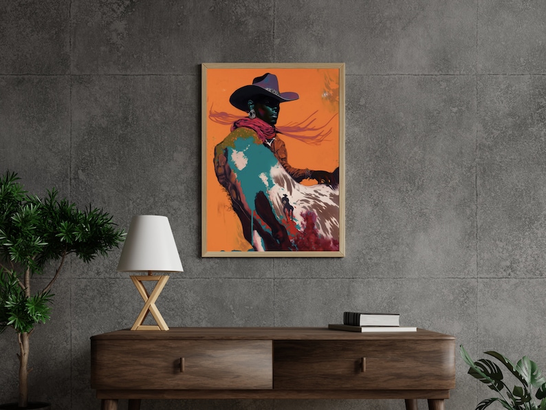 Abstract Cowboy Art Print, Vibrant Desert Art for Home Decor, Texas Art ...