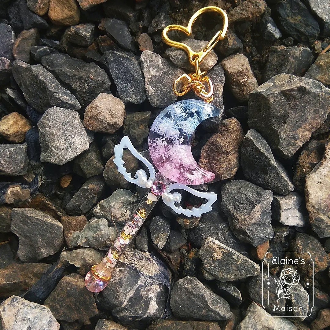Personalized Handmade Fly to the Sky Moon Magic Wand Keychain Gift for ...
