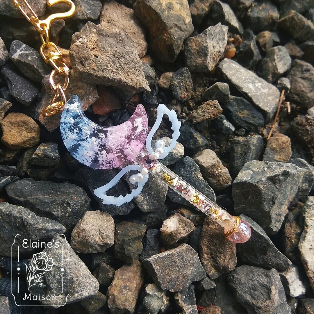 Personalized Handmade Fly to the Sky Moon Magic Wand Keychain Gift for ...