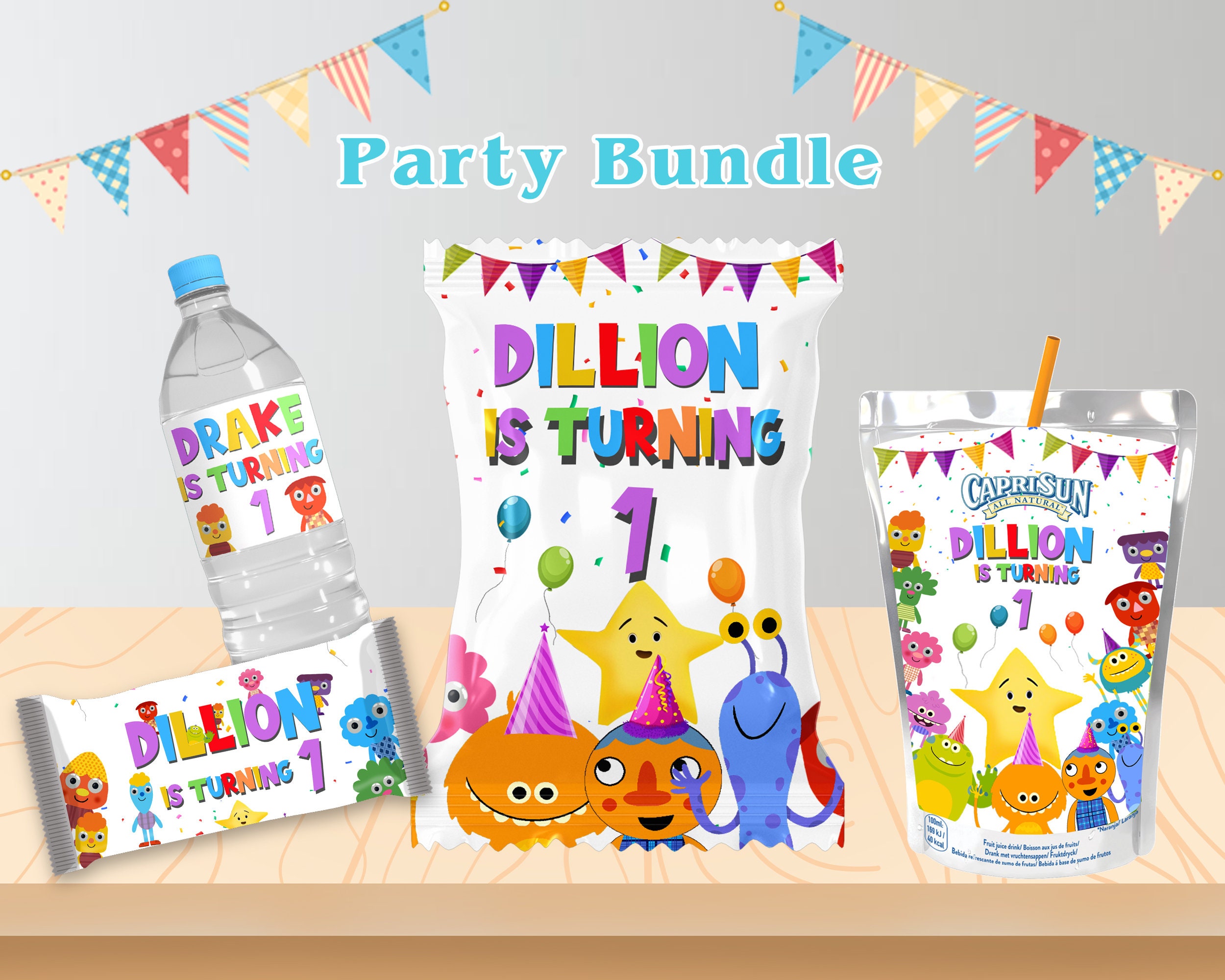 Super Simple Songs Party Supplies: Chip Bag, Water Bottle, Capri Sun ...