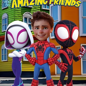 Portrait du monde en dessin animé Spidey et ses incroyables amis, toile ...