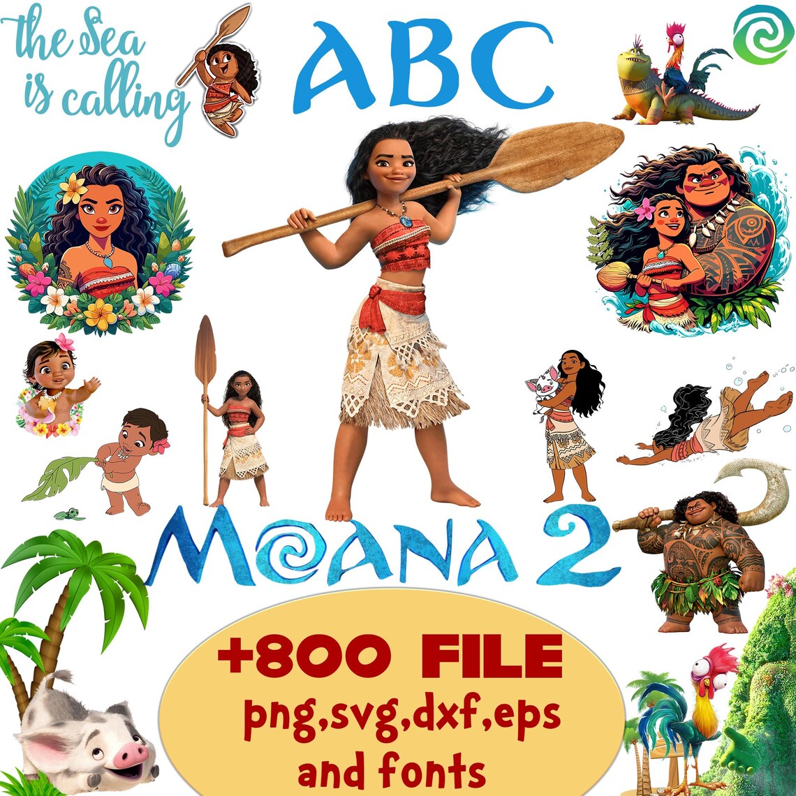 Moana 2 Mega Clipart Bundle PNG SVG, Birthday Party Digital Design ...