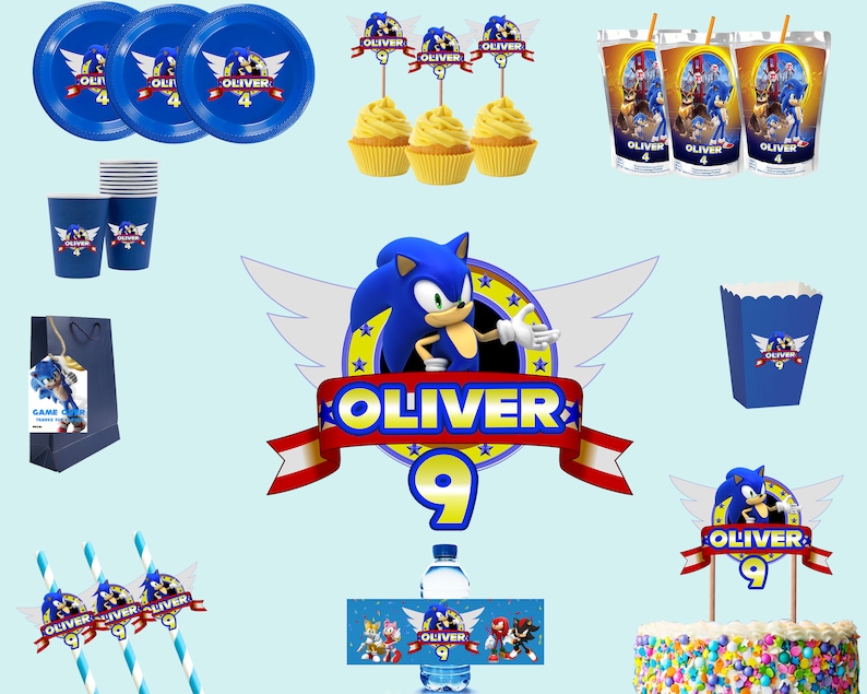 Printable Sonic Customised Party Set Sonic Cake Topper Sonic - Etsy