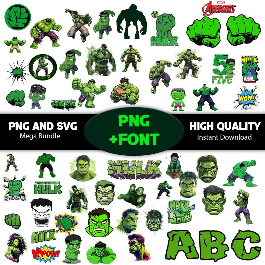 Hulk PNG & SVG and Font Mega Bundle Clipart Design (digital Download ...