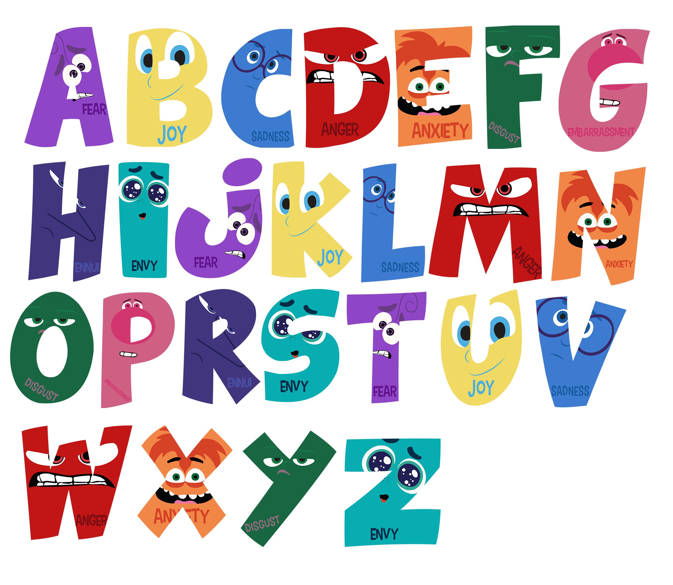 Alfabeto de Inside Out 2: archivos PNG, SVG y PDF (descarga instantánea ...