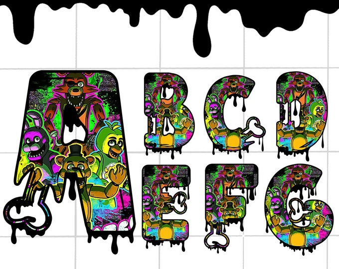Alphabet Black Theme, Freddy's Font - Alphabet PNG and PDF File Instant ...
