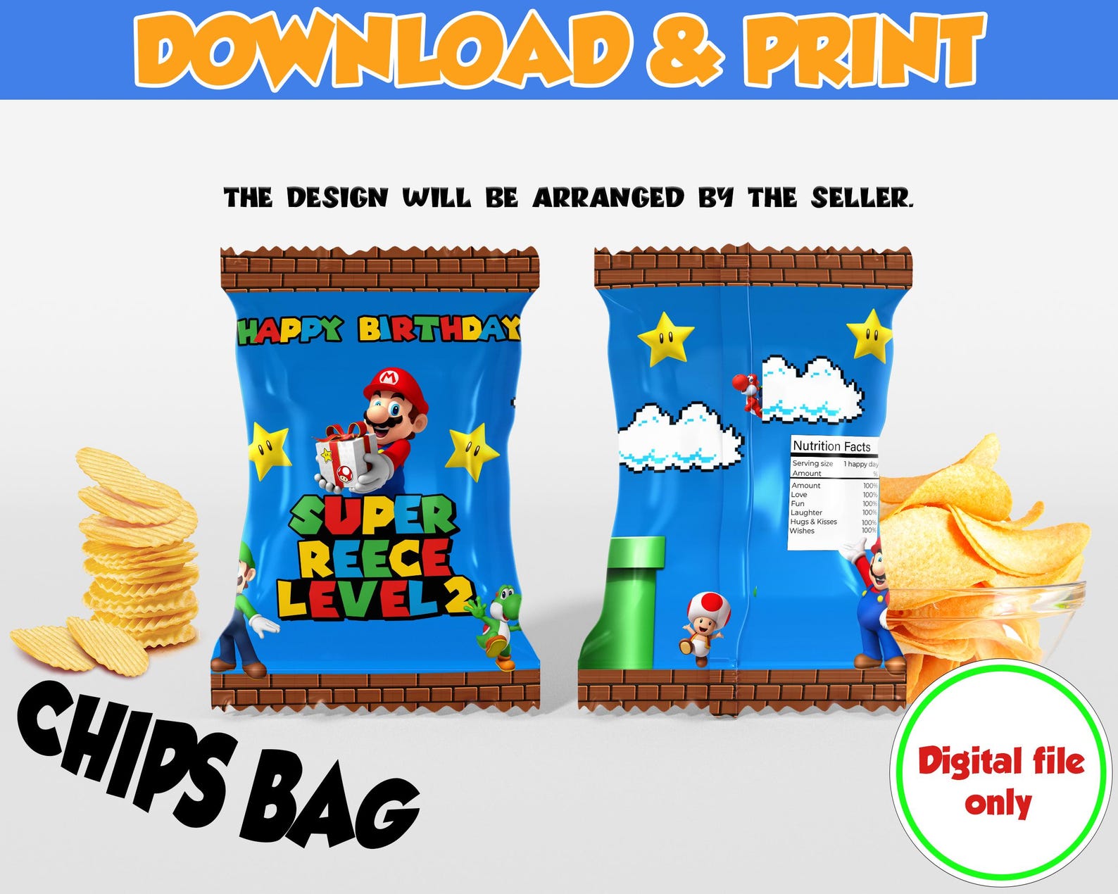 Super Mario Chips Bag Label, Super Mario Party, Super Mario Decoration ...