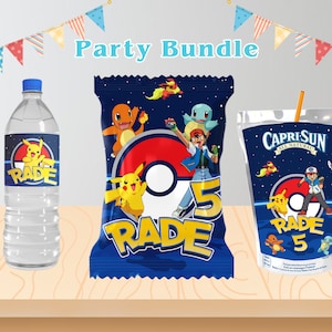 Pikachu Party Supplies Chip Bag, Caprisun, Water Bottle Labels ...