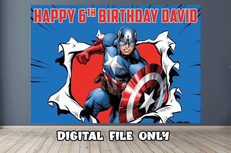 Superhero Captain Birthday Digital Backgroundamerica Digital - Etsy