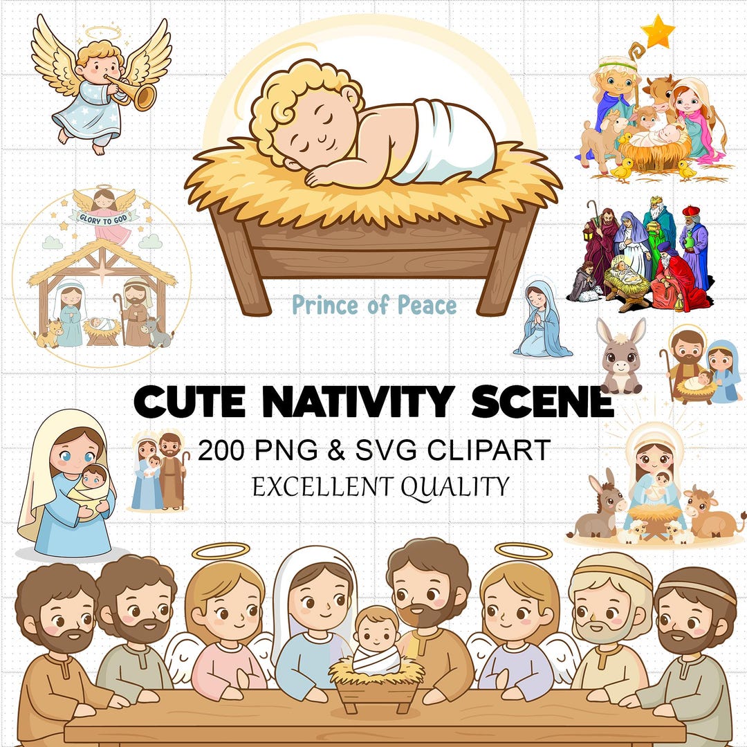 Nativity Christmas Clipart Set, Baby Jesus, Holy Family, Angels ...