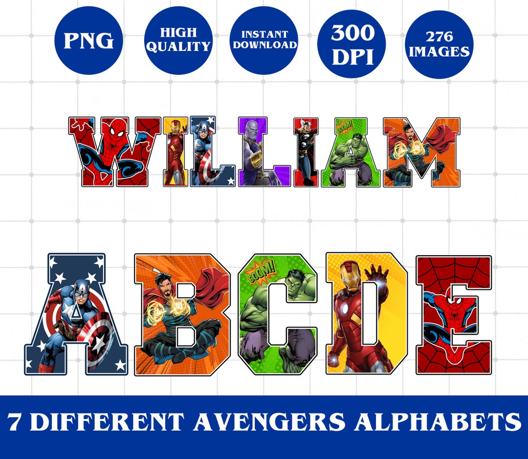 7 Avengers Characters Alphabets Different Backgrounds Png - Avengers ...