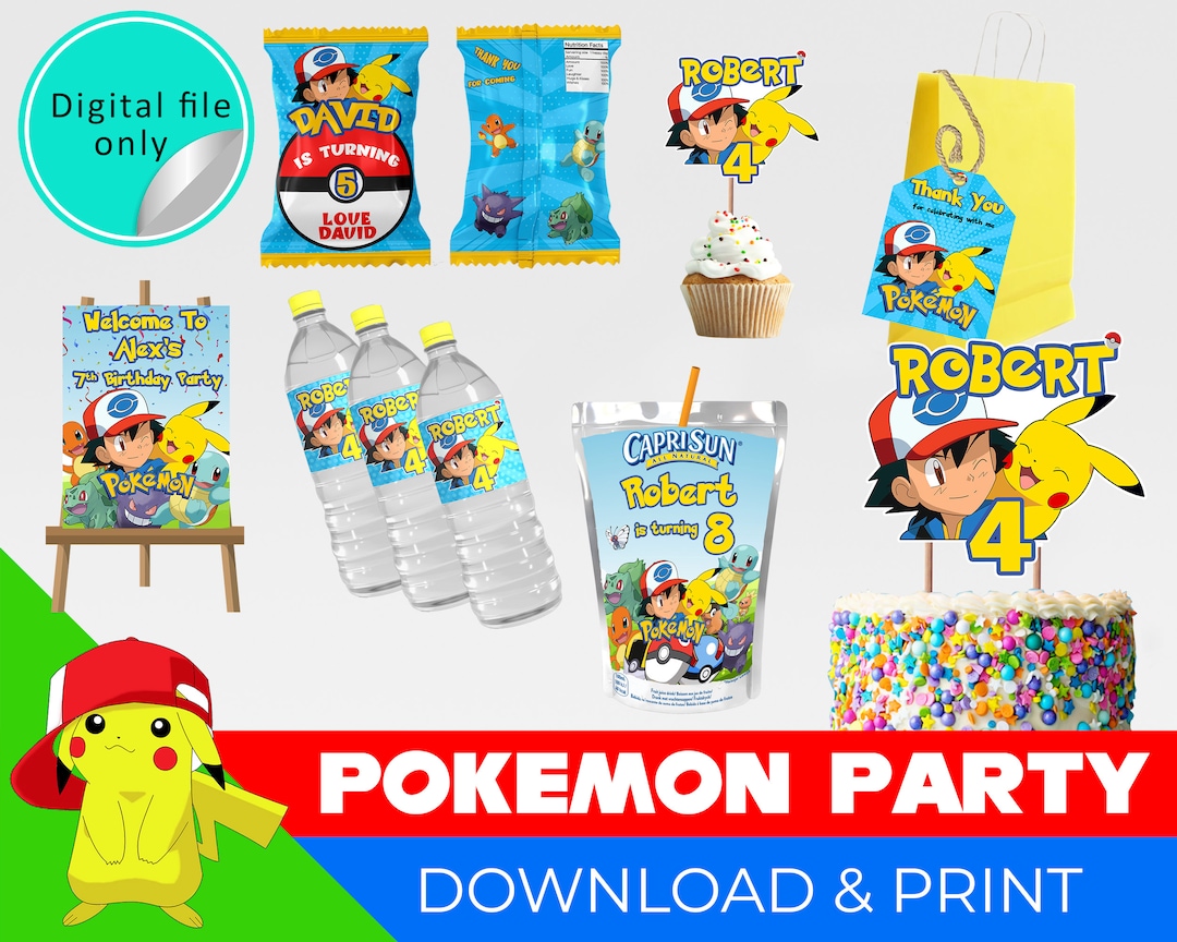 Printable Pikachu Party Set ,pikachu Sticker,pikachu Birthday Party Set ...