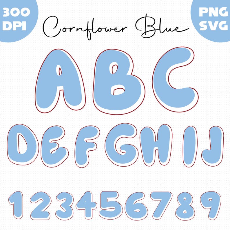 Blue Font Alphabet Clipart, 6 Color Letters and Numbers (PNG, SVG) - Etsy