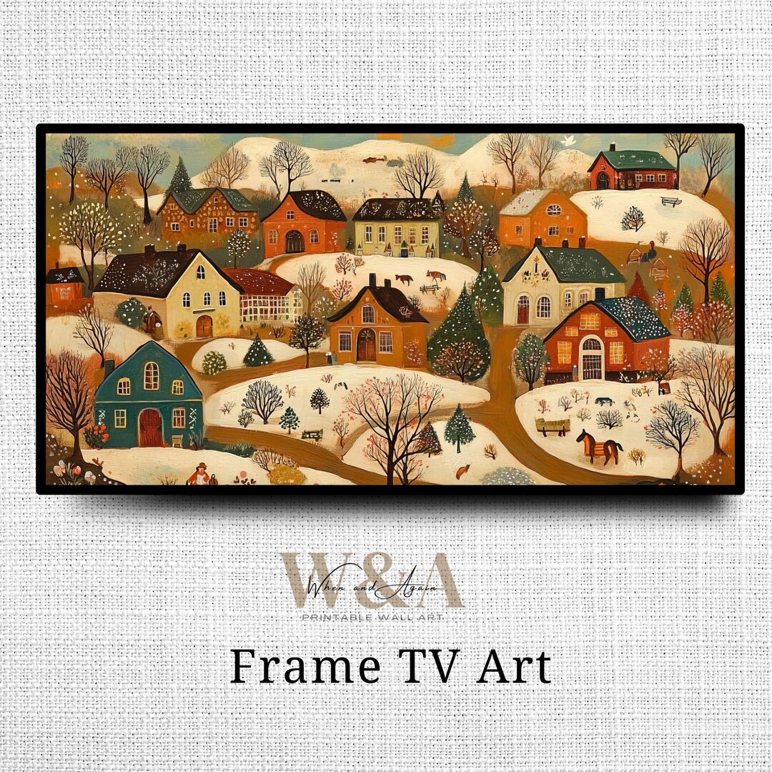 Winter Village Frame TV Art: Snowy Folk Art Scene (digital Download) - Etsy