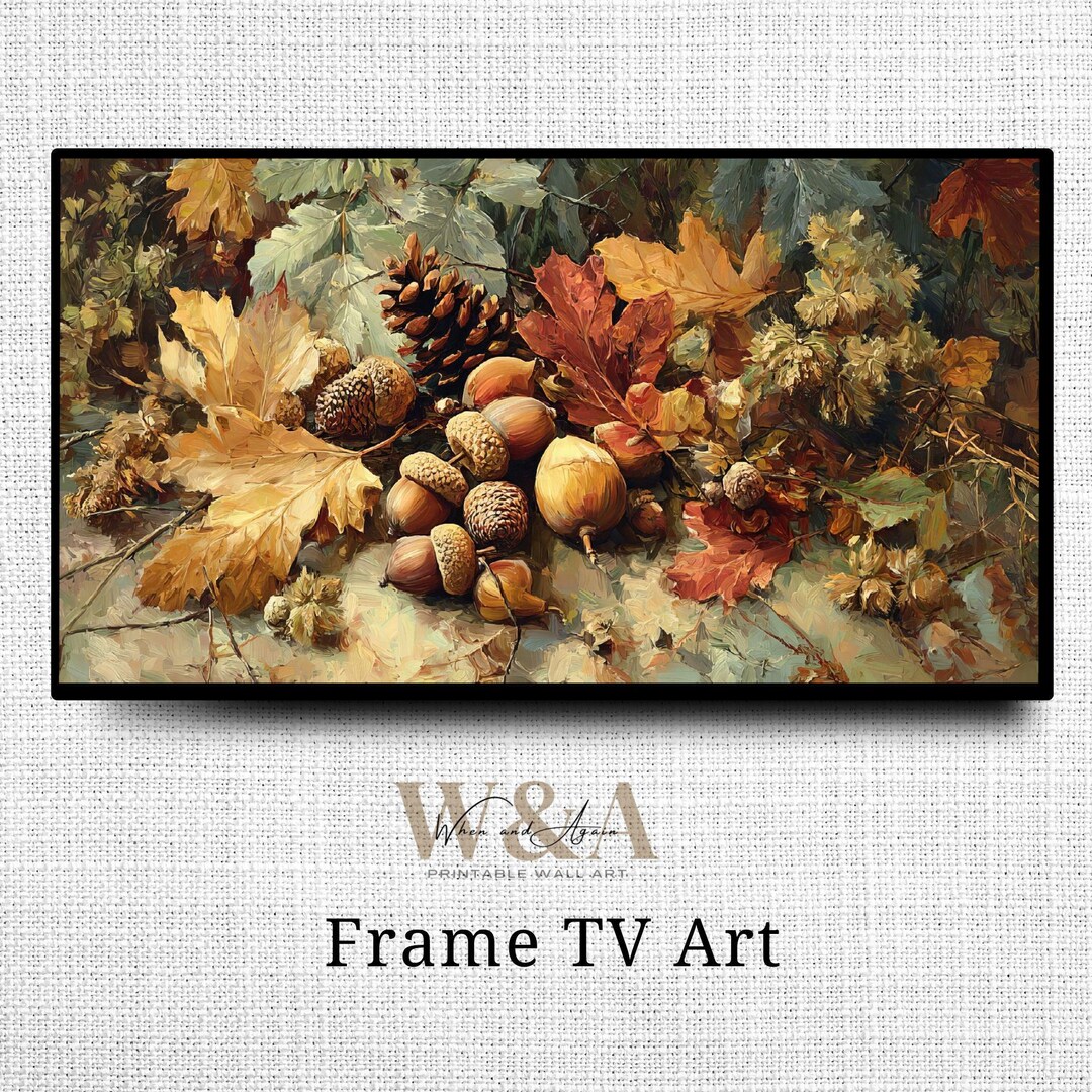 Autumn Frame TV Art: Rustic Acorns, Pinecones, Maple Leaves (digital ...