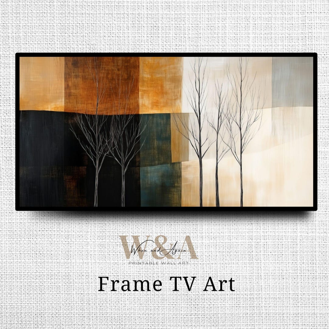 Mid-century Minimalist Modern Art Frame TV Art Bare Trees Contemporary ...