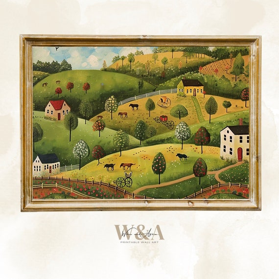 Folk Art Landscape Wallpaper