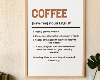 Coffee Definition With Black Background Print Printable Wall Art ...