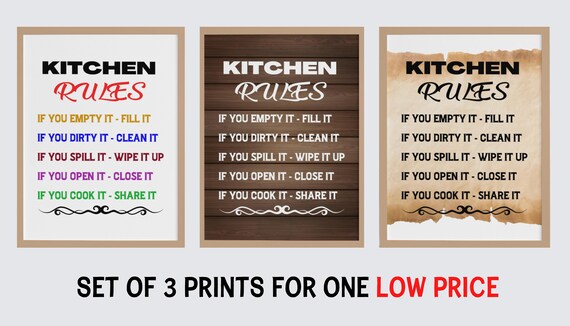 Set of 3 Kitchen Rules Printable Sign Digital Download - Etsy