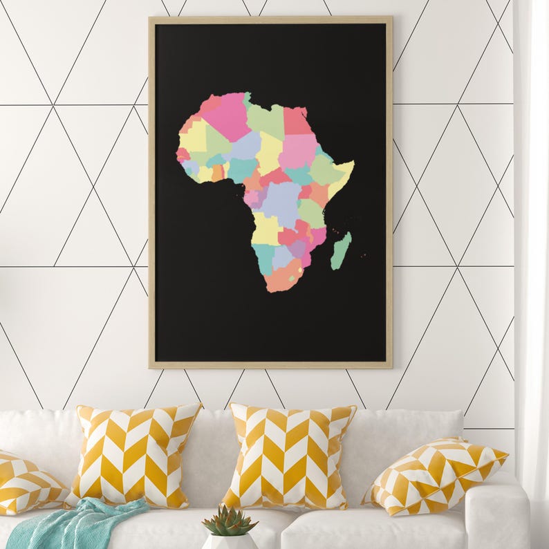 Colorful Africa Map Educational Artwork Printable, Homeschool Learning ...