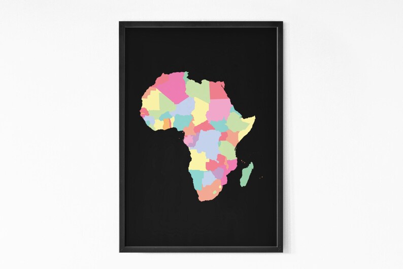 Colorful Africa Map Educational Artwork Printable, Homeschool Learning ...