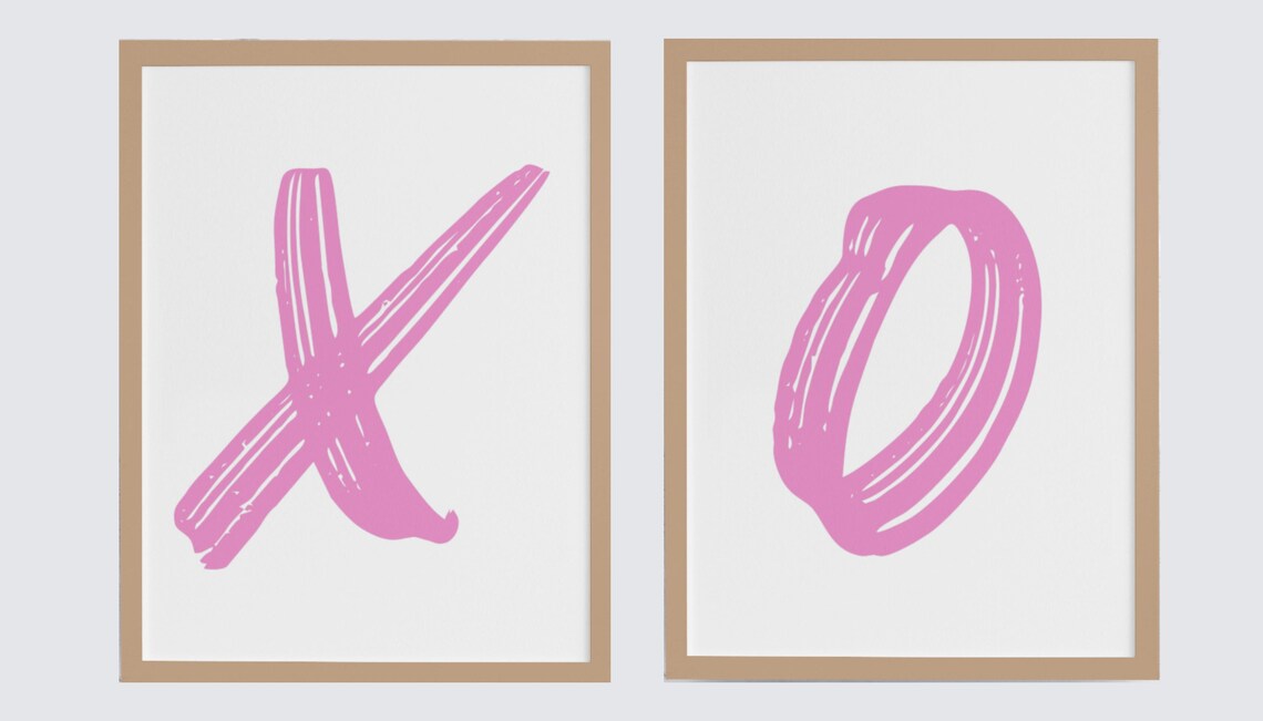 XO Wall Art, Set of 2 Blush Pink XO Hugs and Kisses Poster for Nursery ...