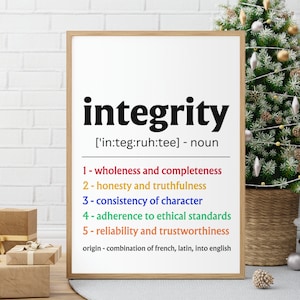 Integrity Definition Print, Integrity Quote, Office Wall Art, Classroom ...