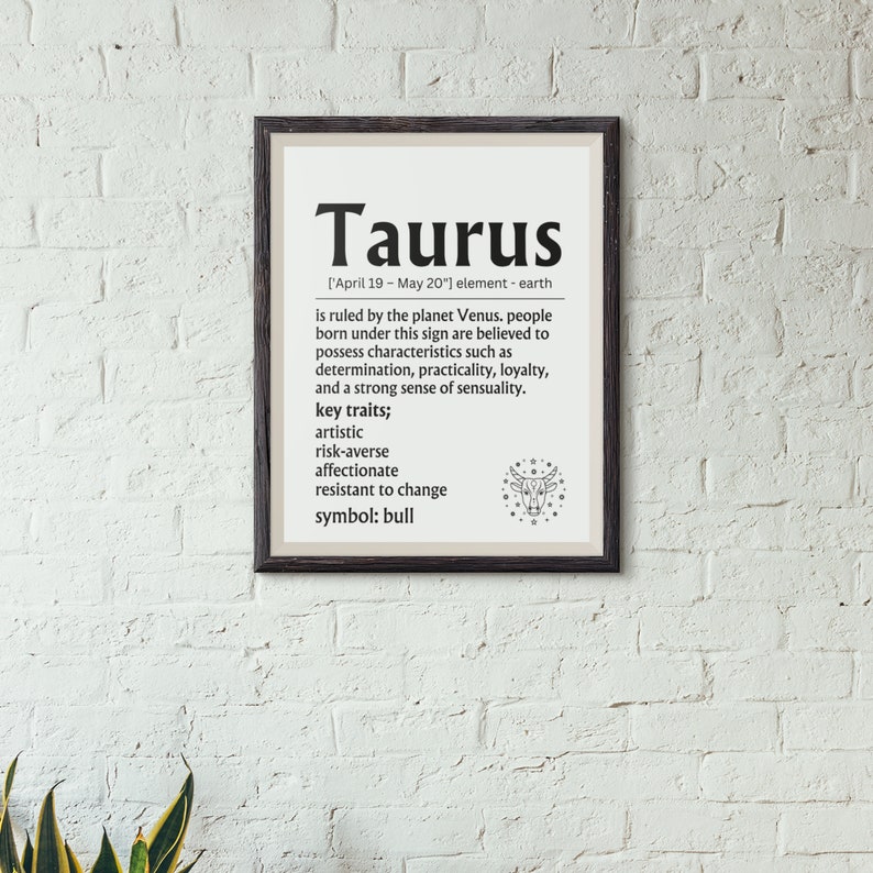 Taurus Definition Print, Taurus Gifts, Taurus Art Print, Taurus Decor ...